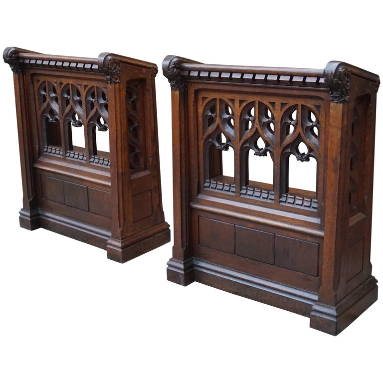 Pair of Hand Carved Gothic Revival Oak Church Lectern Desks with ...