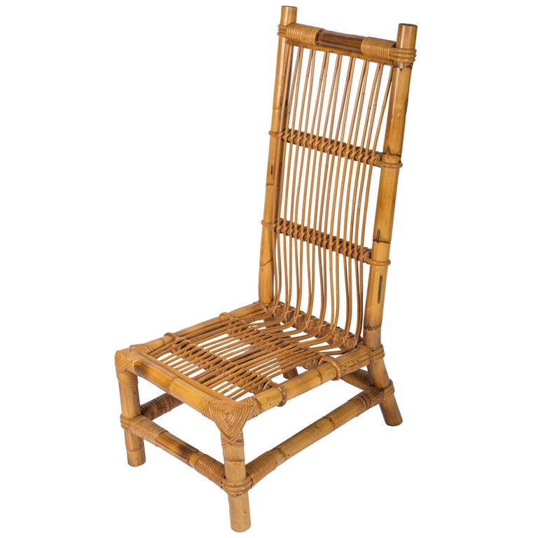 Adrien Audoux and Frida Minnet Wicker Low Chair For Sale at 1stDibs