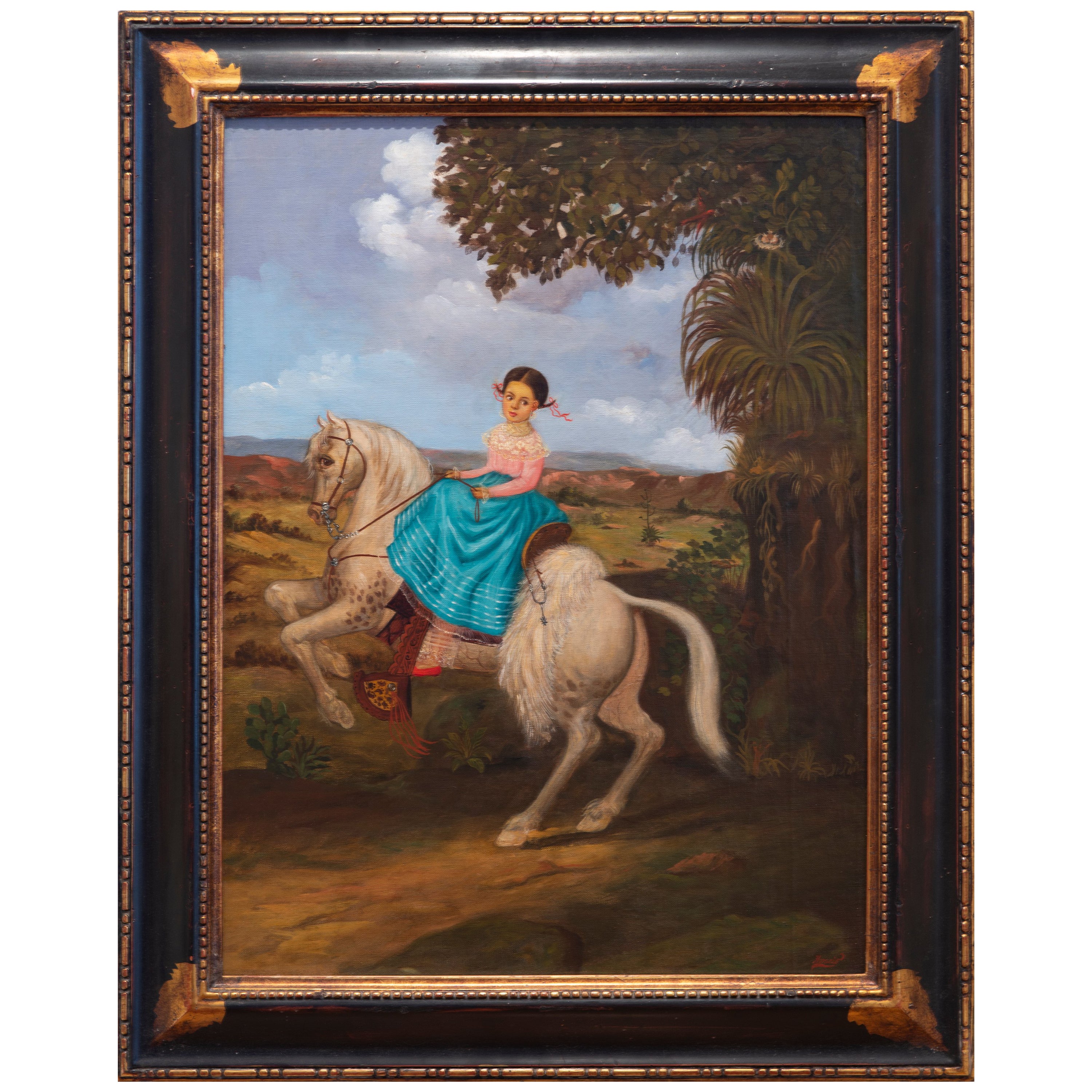 Painting of Young Girls Feeding Sheep at 1stDibs