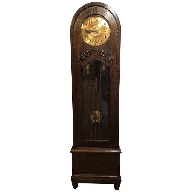 German 1920s Grandfather Clock with Brass Dial at 1stDibs