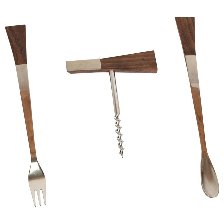 Mid-Century Modern Bar Set Accessories, Rosewood Stainless Japan at ...