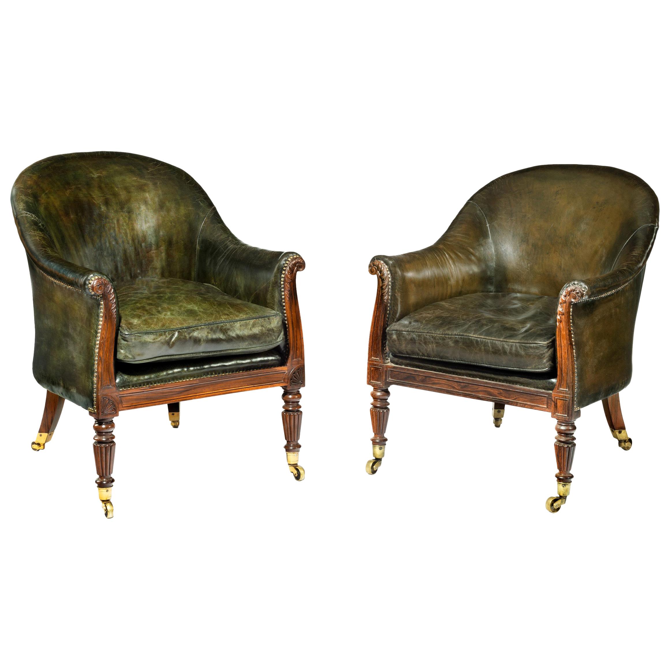 Matched Pair of Gillows Mahogany Library Chairs at 1stDibs