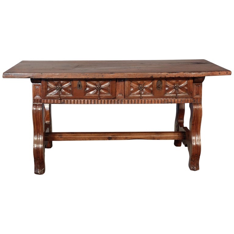 Carved 17th Century Two-Drawer Spanish Library Table at 1stDibs