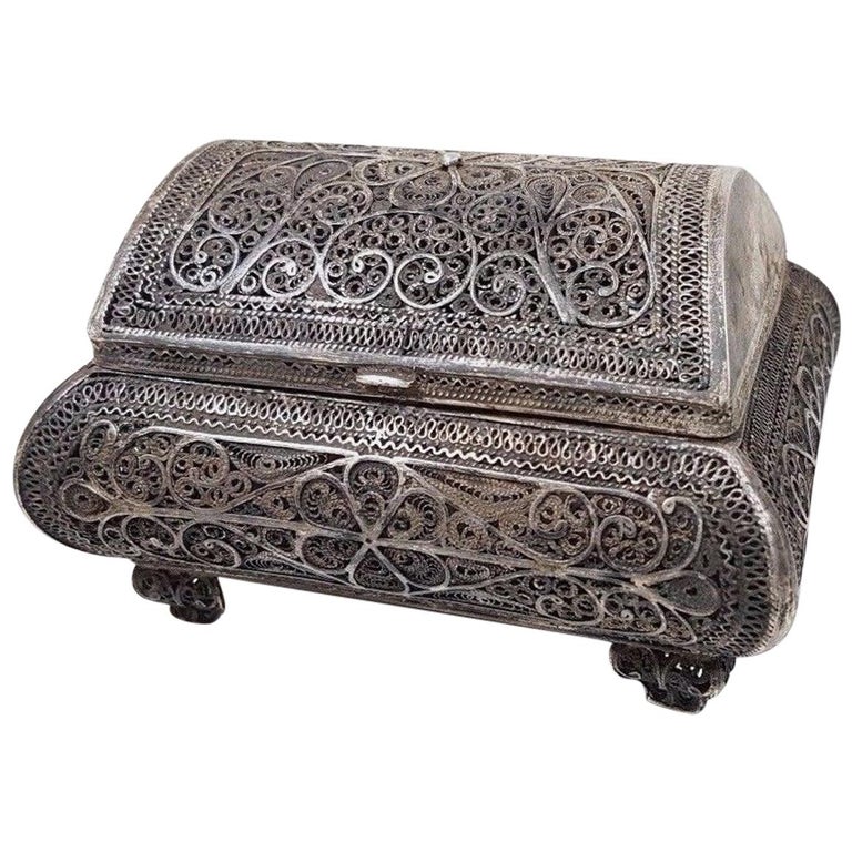 Antique Russian Sterling Silver Filigree Handmade Trinket Box Chest ...
