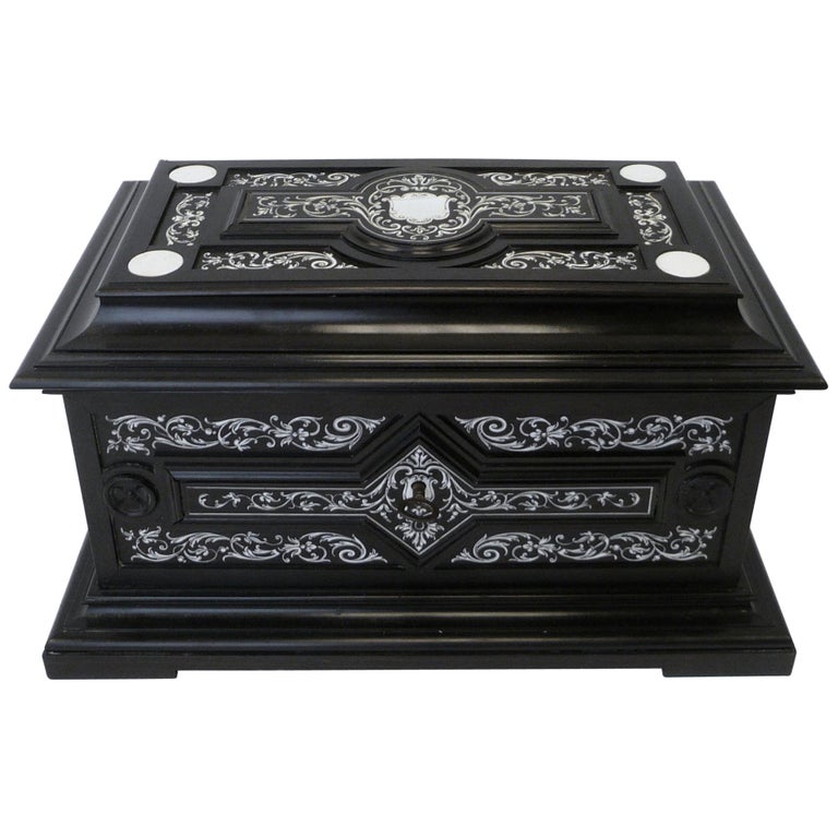 French Renaissance Style Inlay Ebony Box by Tahan at 1stDibs