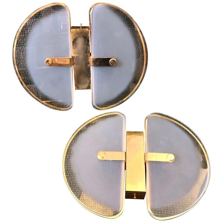 Mid-Century Modern Set of Two Brass and Glass Italian Wall Sconces at ...
