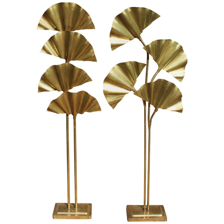 Modern Pair of Leaf Shaped Brass Standing Lamps at 1stDibs