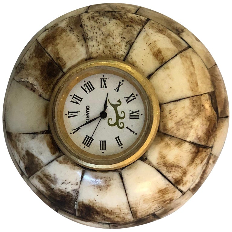Camel Bone Round Desk Clock at 1stDibs