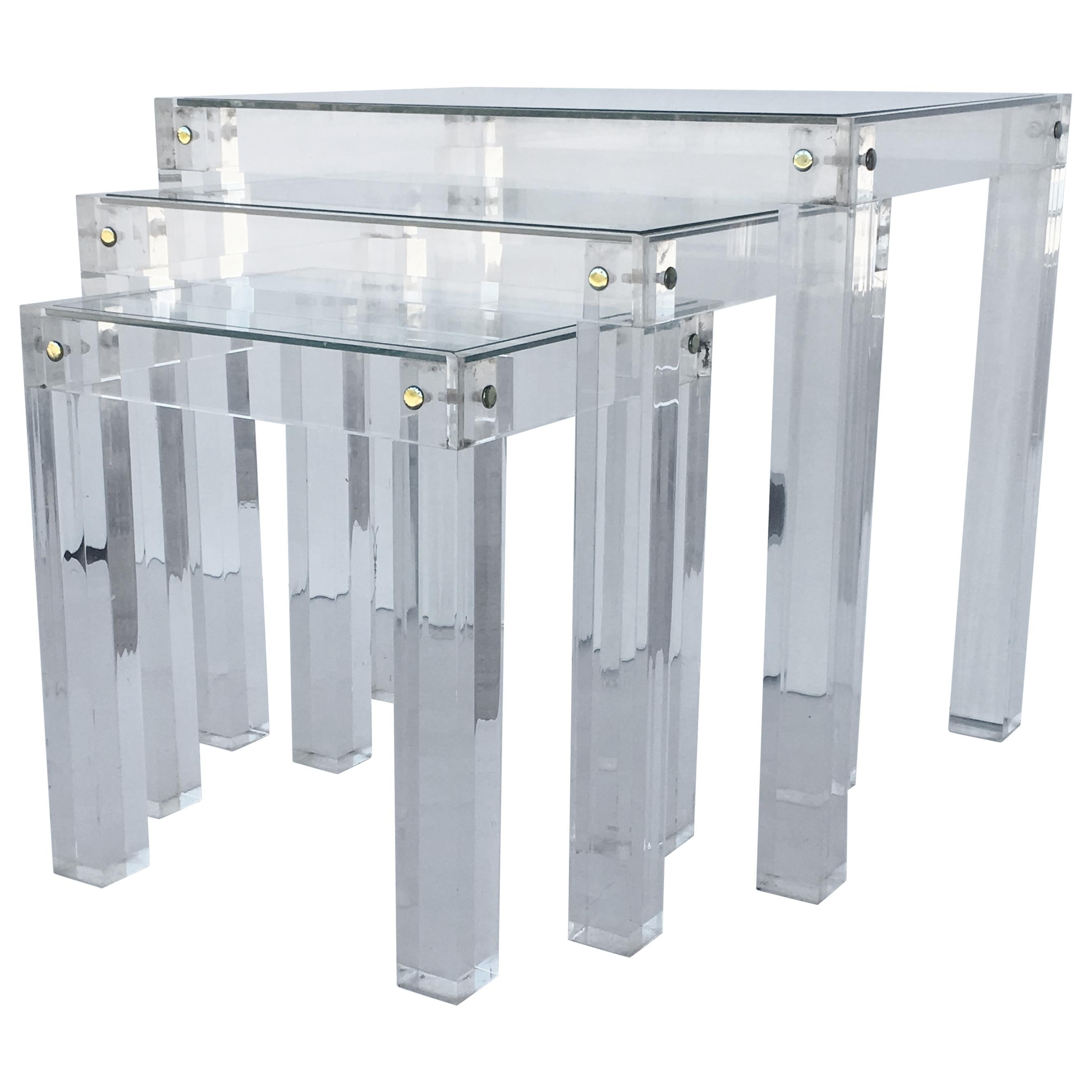 Set of Vintage Lucite and Glass Nesting Tables For Sale at 1stDibs