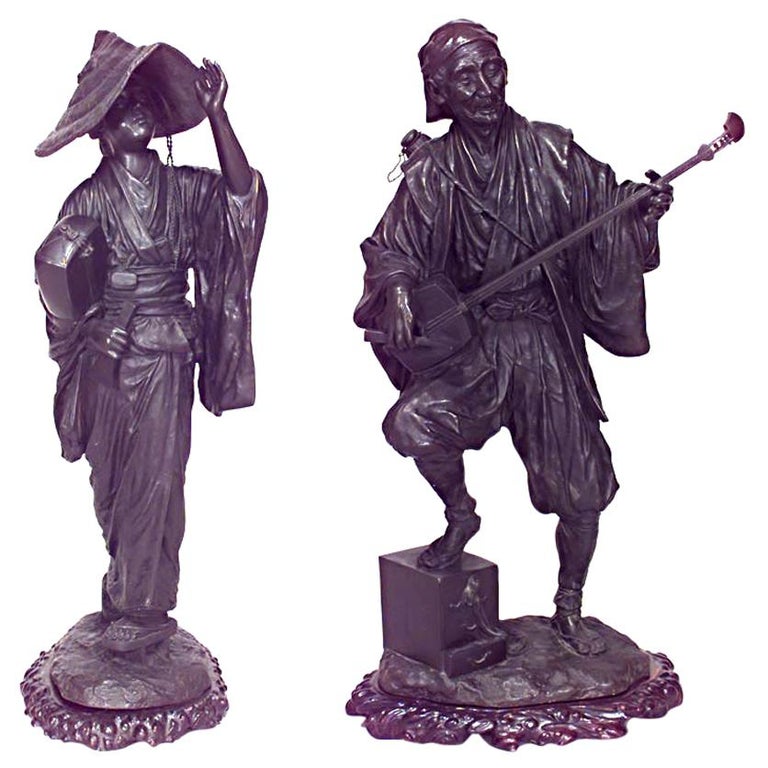 Pair of Large Japanese Bronze Figures For Sale at 1stDibs
