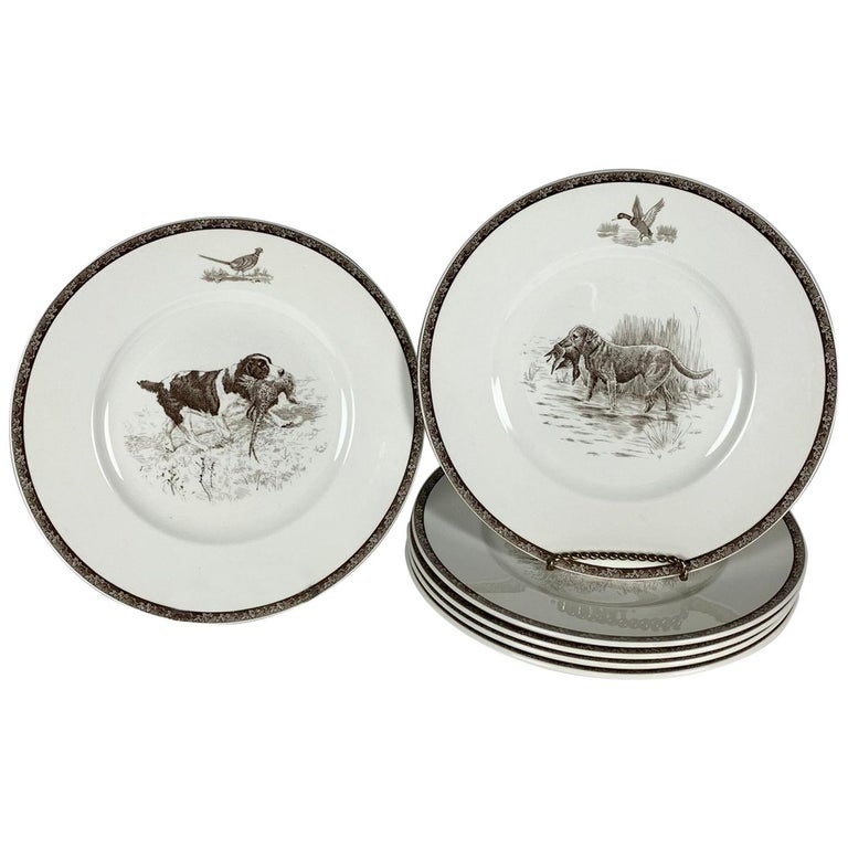 Set of Six Wedgwood Queen's Ware American Sporting Dog Plates at 1stDibs