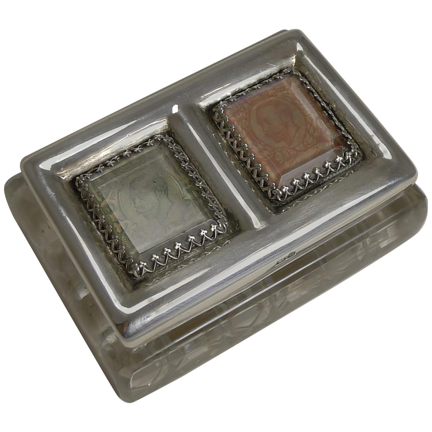 Antique English Cut Crystal and Sterling Silver Double Postage Stamp ...