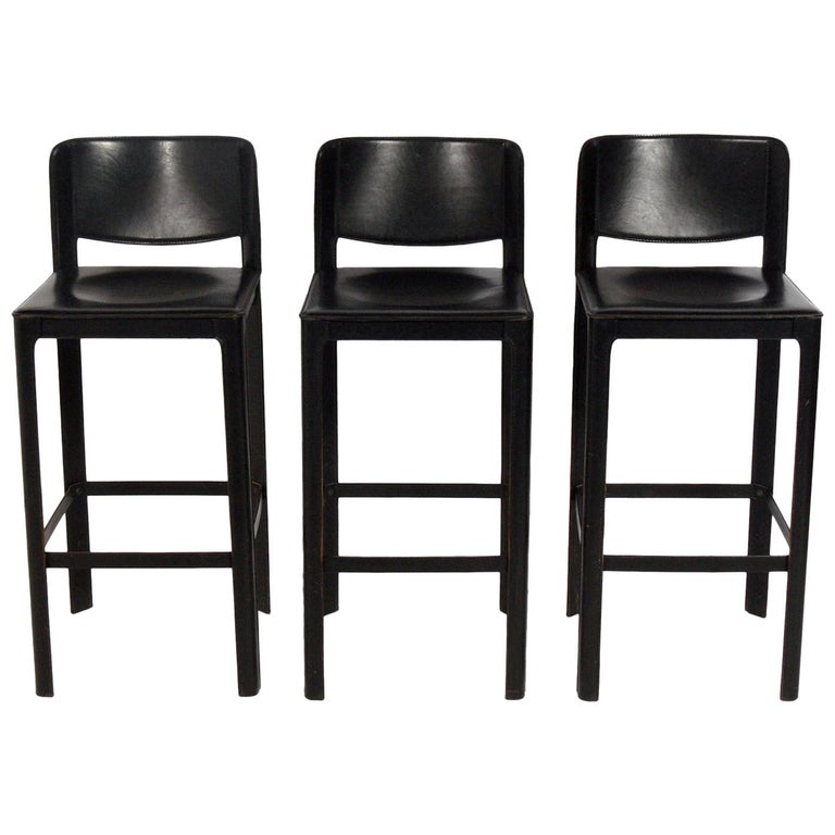 Set of Three Matteo Grassi Italian Leather Bar Stools at 1stDibs