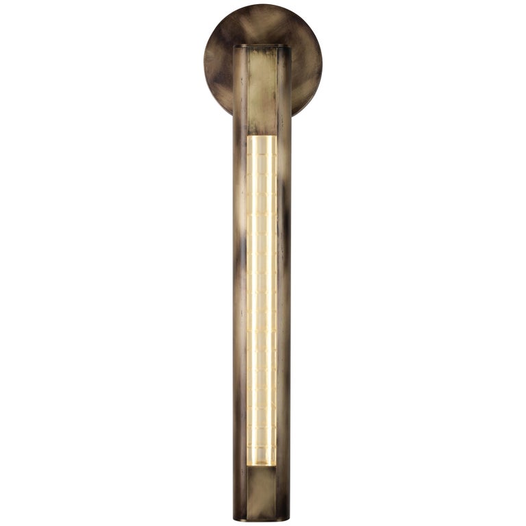 Yakata Linear Wall Sconce, Line Light in Aged Brass Finish at 1stDibs