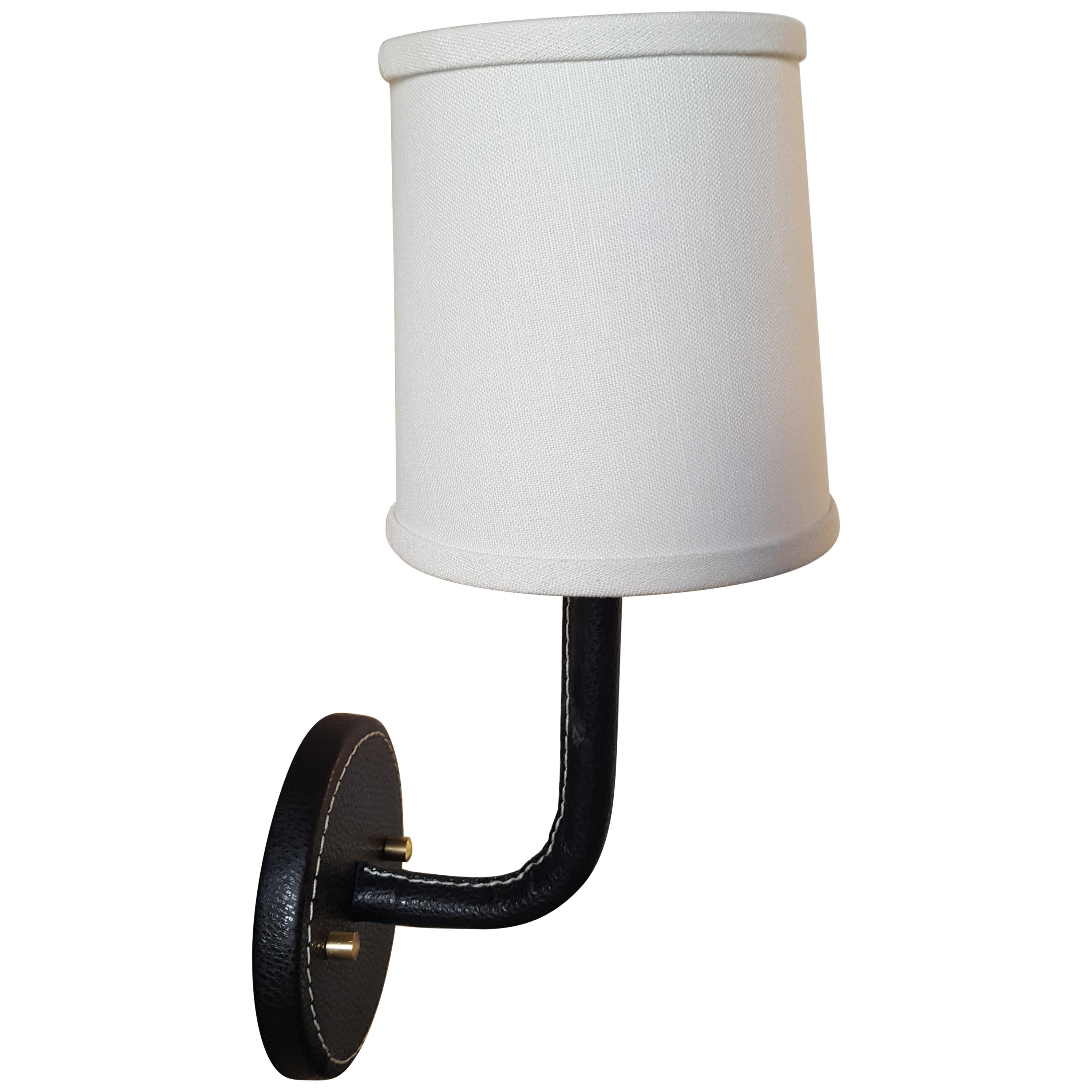 Paul Marra Top-Stitched Leather Wrapped Sconce For Sale at 1stDibs