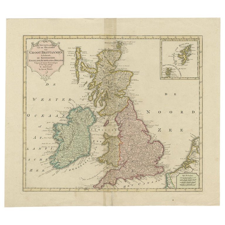 Antique Map of Great Britain and Ireland by Tirion, circa 1750 at ...