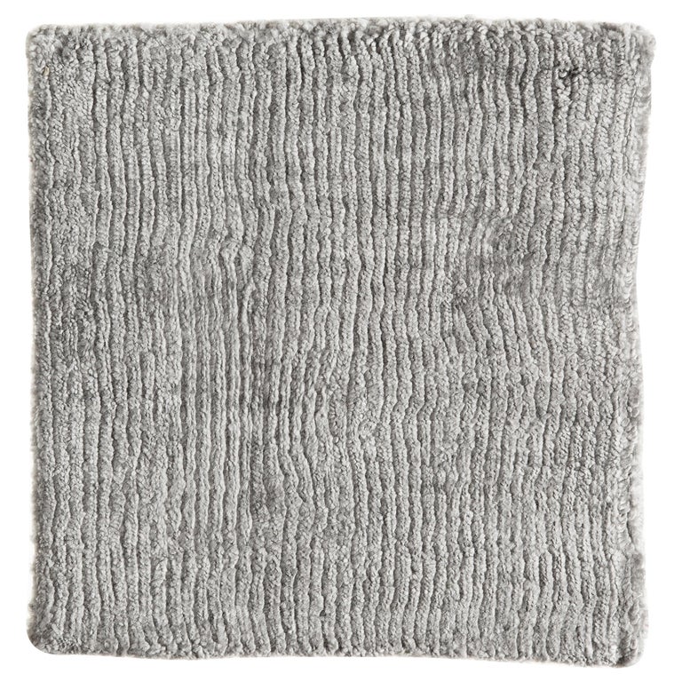 Silver Light Gray Loop Cut Textured Solid Bamboo Silk Hand Woven Rug ...