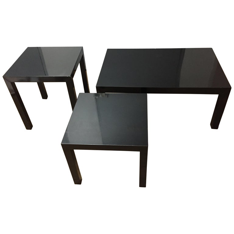 Mid-century Modern Black Lacquer Tables / Set of Three For Sale at 1stDibs