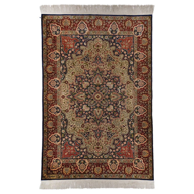 Antique Hand Knotted Silk - Rug - Carpet - Hereke For Sale at 1stDibs