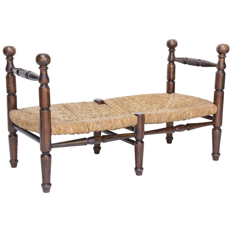 French Rush Seat Bench at 1stDibs