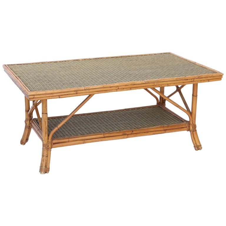 French Rattan Two-Tier Coffee Table at 1stDibs