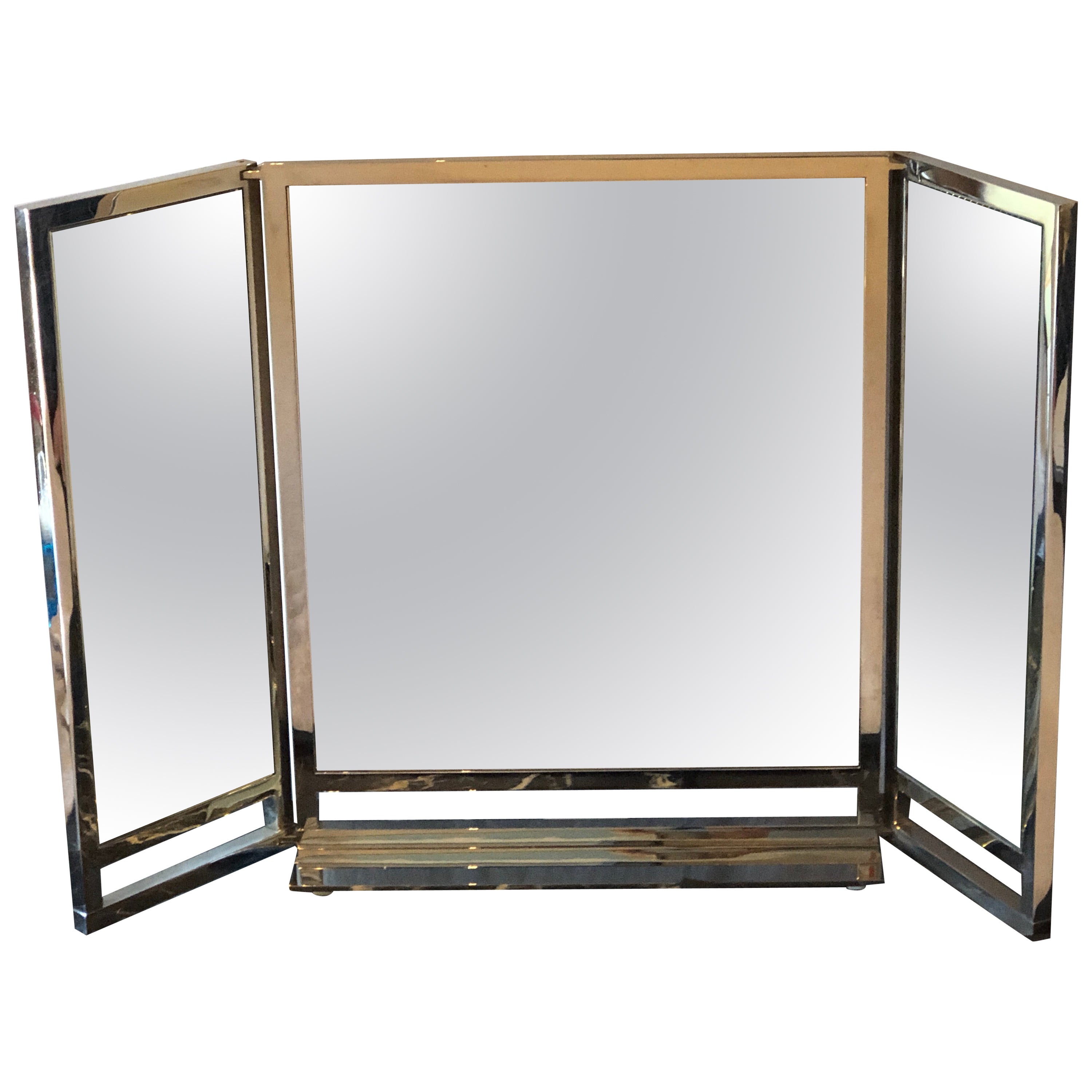 Oversize Italian Brass Tri Fold Mirror At 1stdibs 