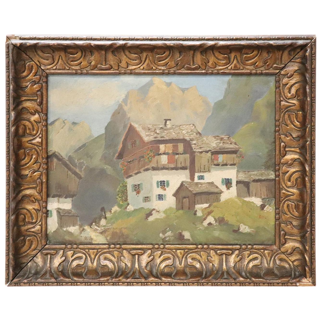 20th Century Italian Oil Painting on Canvas Landscape with Golden Frame ...
