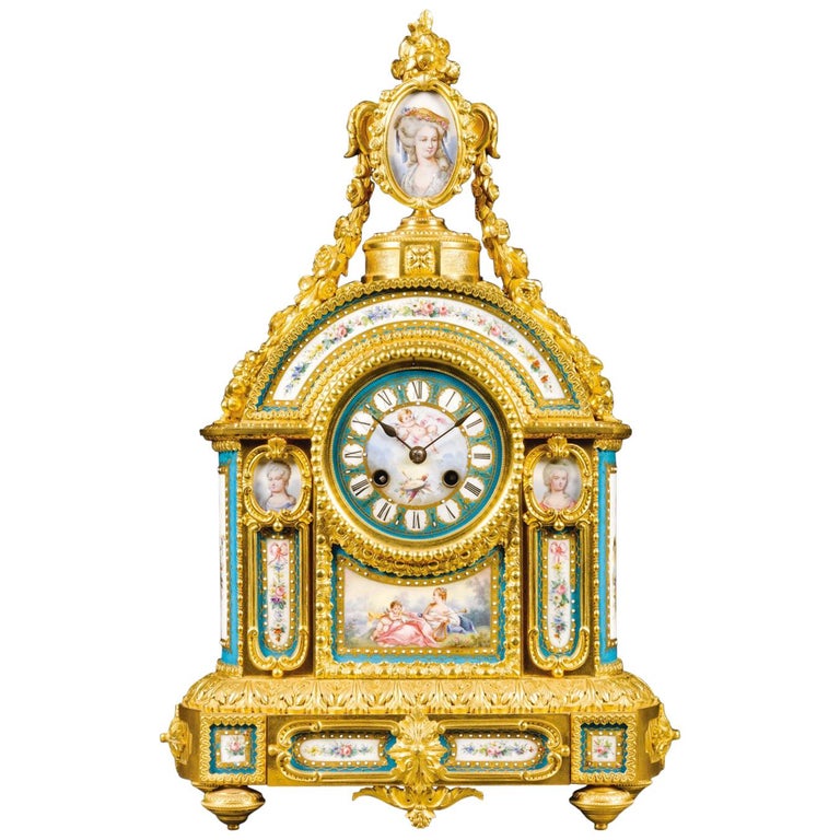 Elaborate Gilt Bronze and Sèvres-style Porcelain Mantel Clock, circa ...