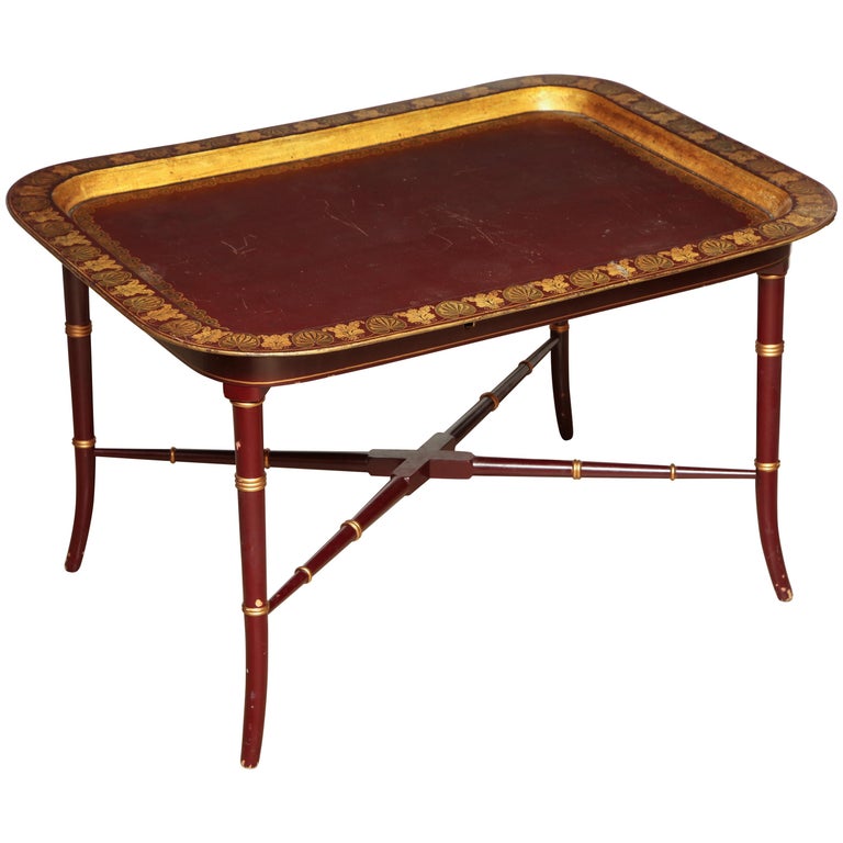 English Red Lacquered Papier Mâché Tray Table For Sale at 1stDibs