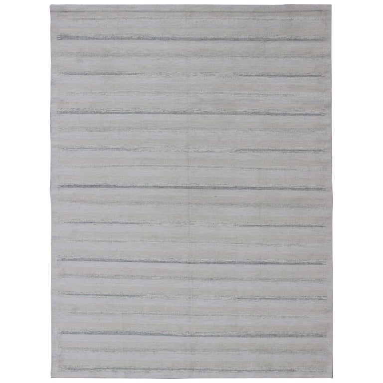 Large Scandinavian Flat-Weave Design Rug with Minimalist Stripe Design ...