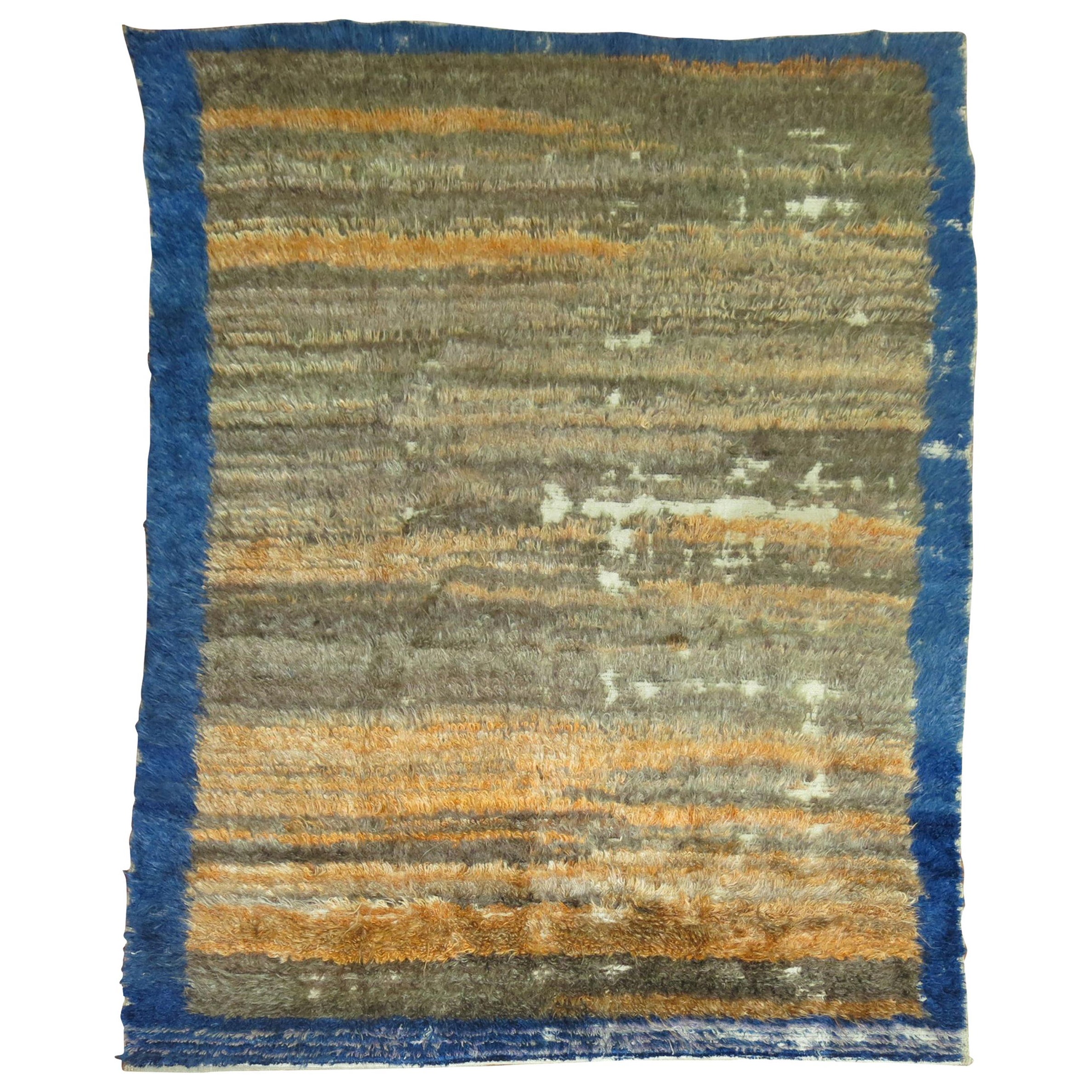 Large Green Whimsical Turkish Vintage Shag Rug For Sale at 1stDibs