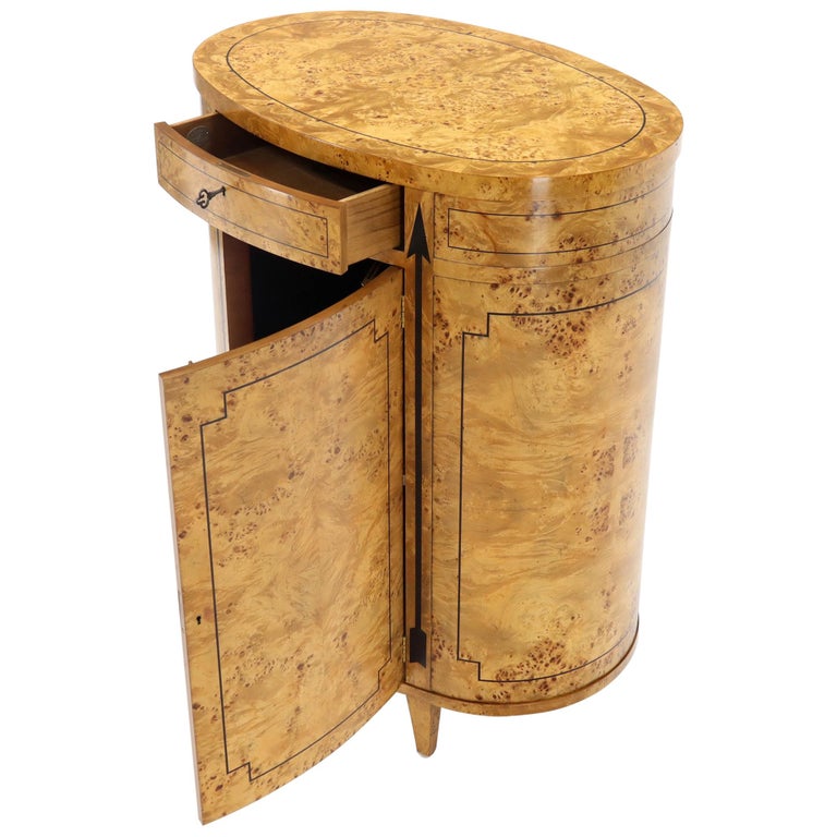 Tall Oval Burl Wood One Drawer Neoclassical Centre Cabinet by Baker ...