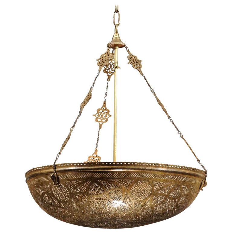 Large Moroccan Brass Dome Pendant Light Fixture with Pierced ...