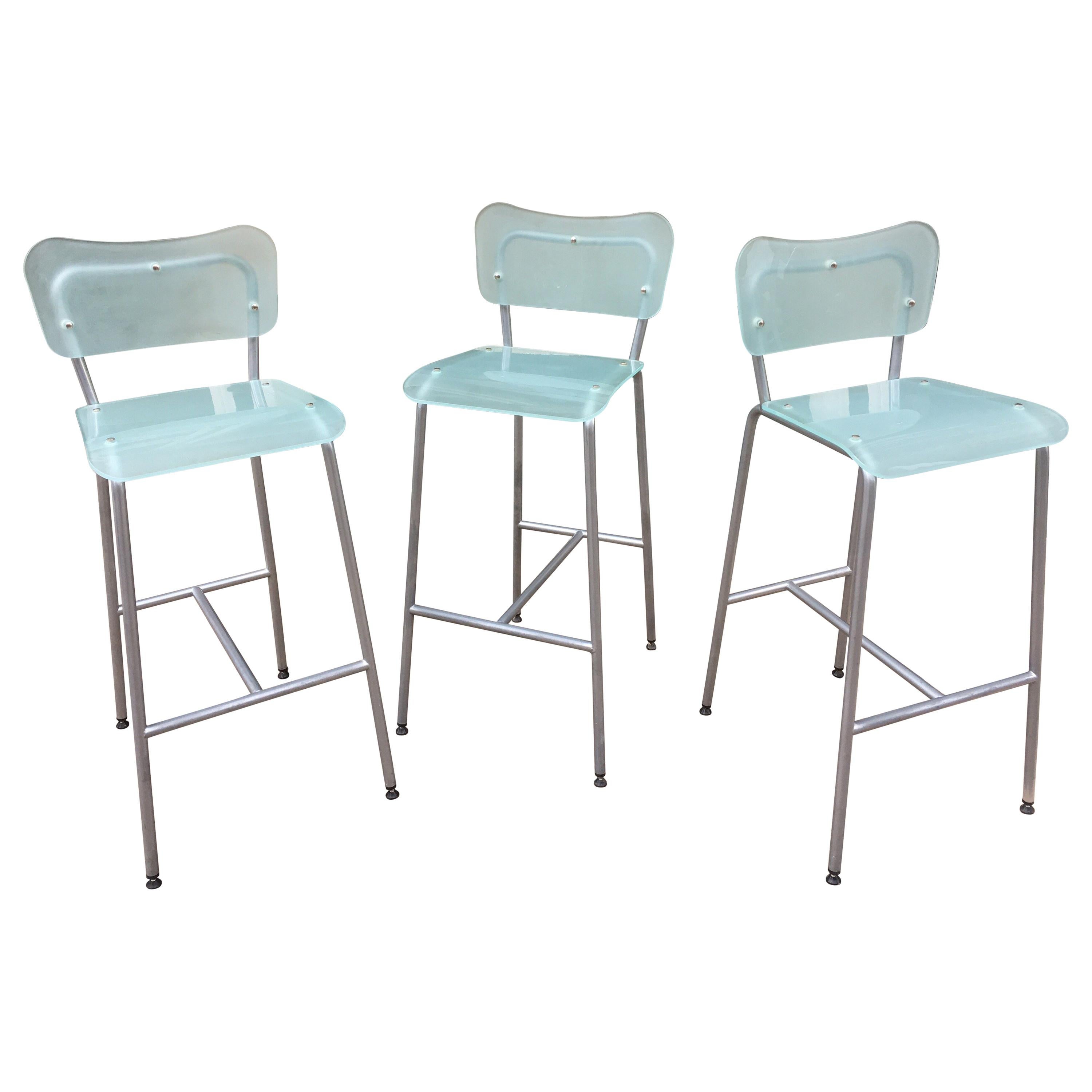 Set of 3 Tim Power “CHIP” Glass Stools at 1stDibs