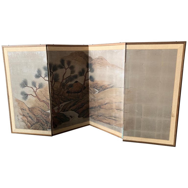 Mid-century Asian Silk Hand Painted Tabletop Screen For Sale at 1stDibs