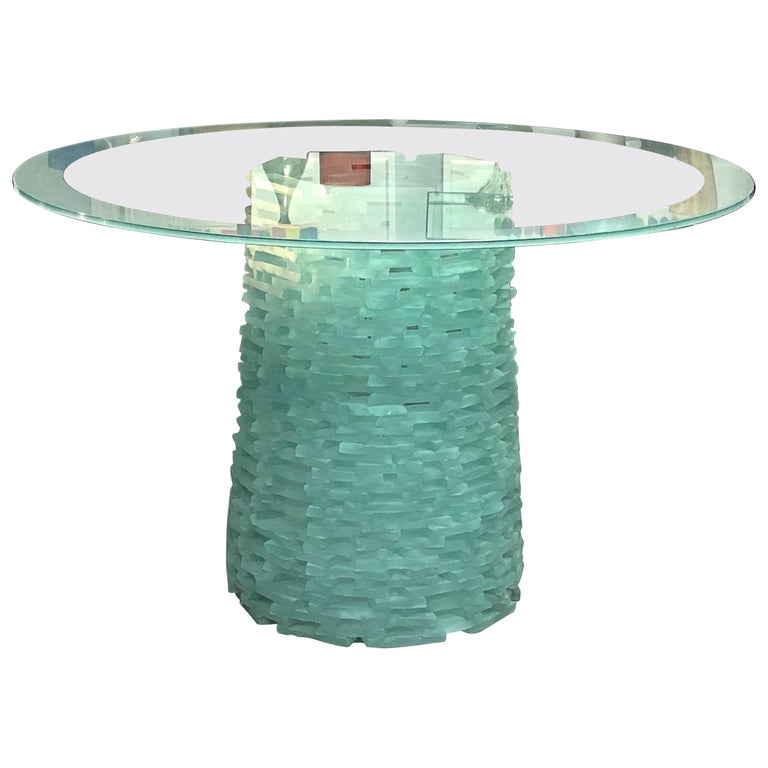 Murano Stacked Glass Modern Round Dining Table, 1980s at 1stDibs