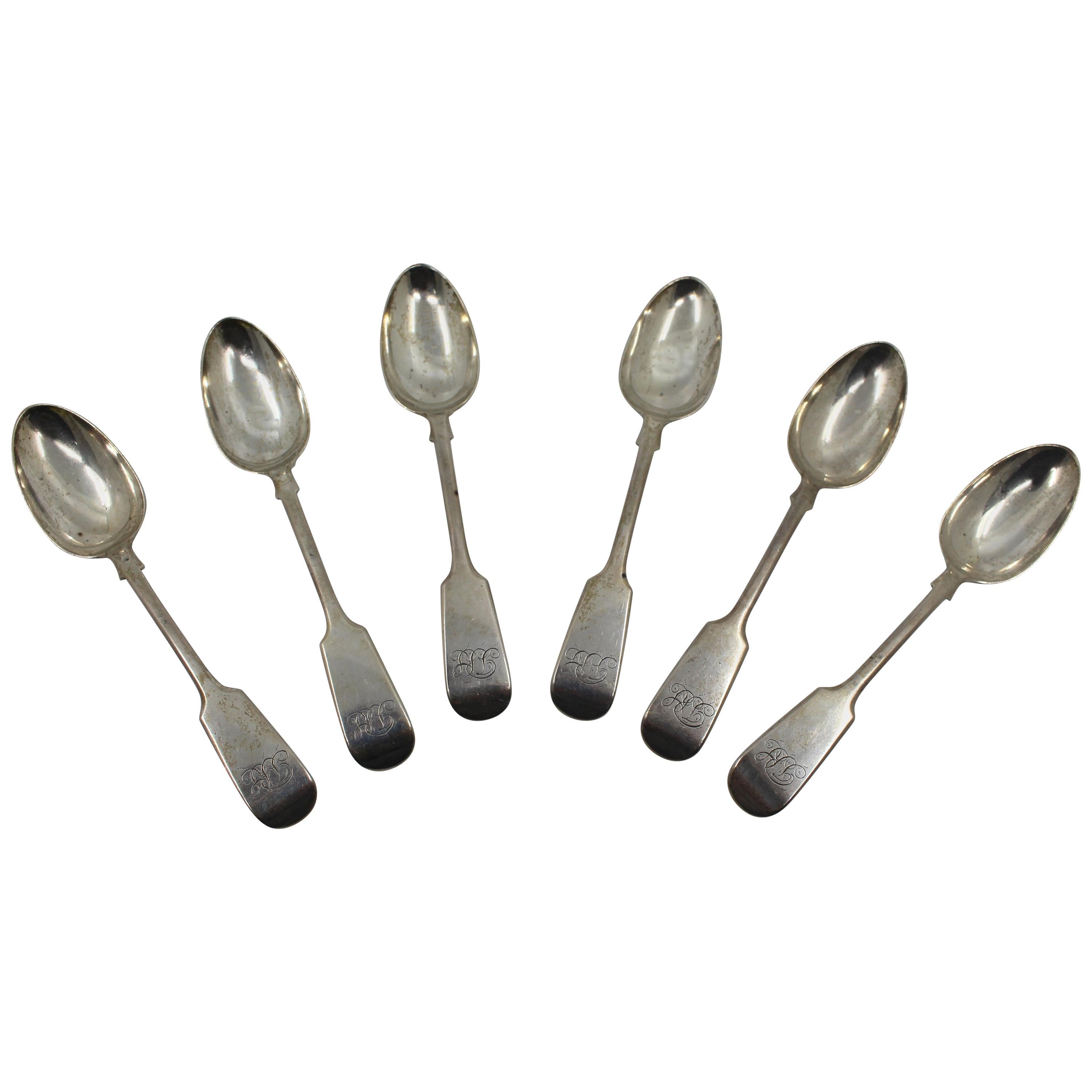Mid-19th Century Set of 6 Victorian Sold Silver Spoons Edinburgh, 1849 ...