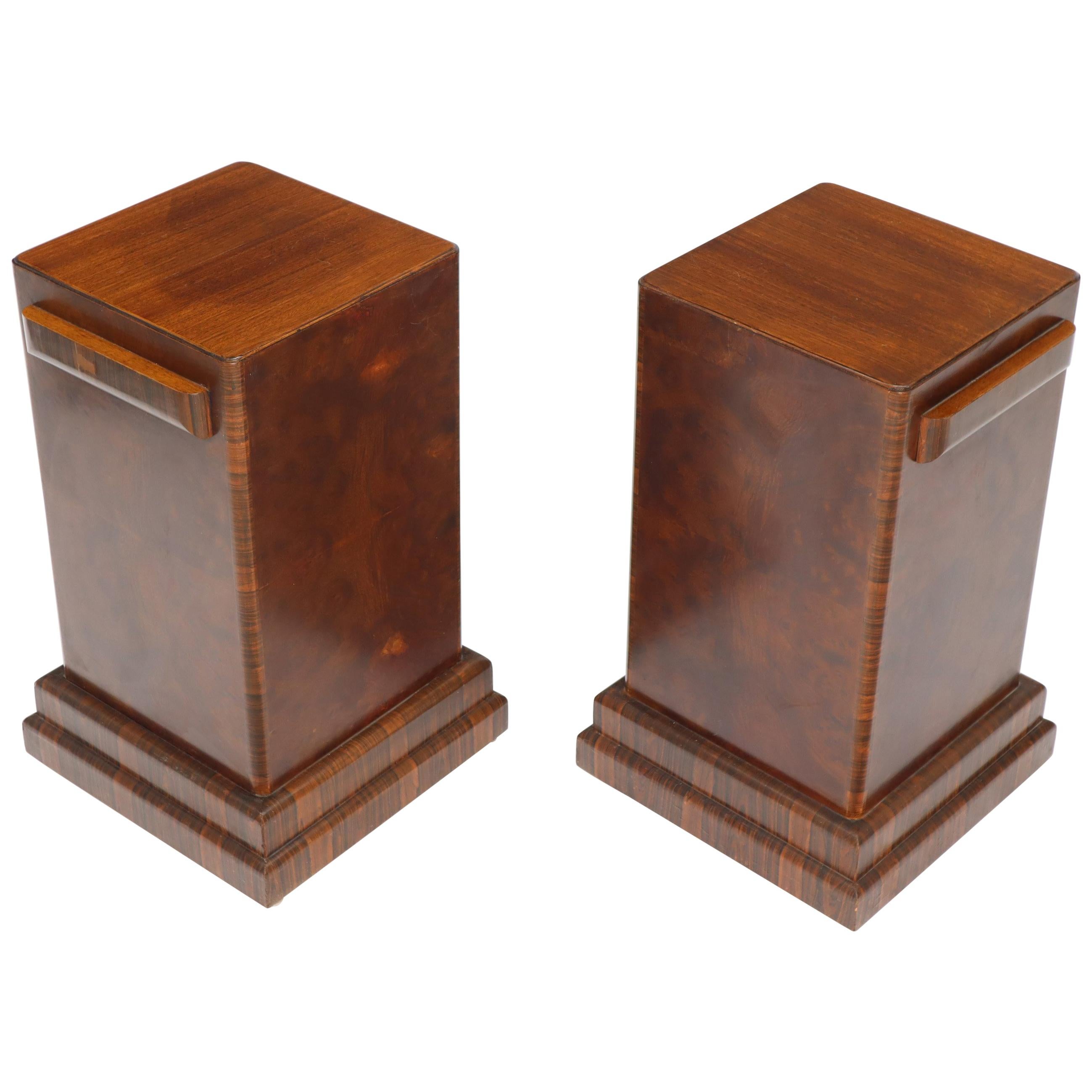 Pair of Art Deco Square Burl Walnut Pedestals at 1stDibs