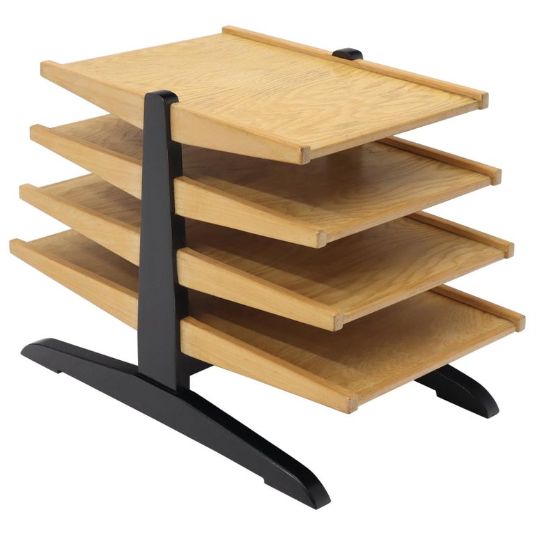 Mid-Century Modern Oak 4-Tier Magazine Rack Stand Shelf Storage at ...