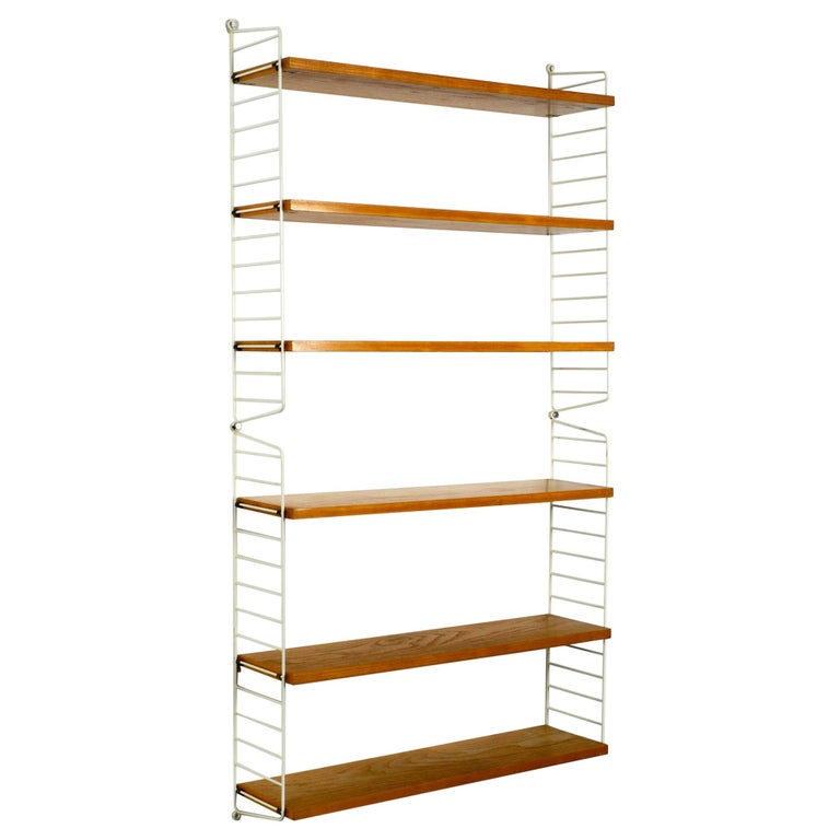 1960s Nisse Strinning String Wall Shelf with White Ladders and Shelf ...
