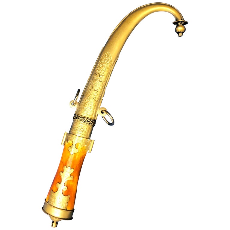 Moroccan Handmade Koummya Dagger Knife, Curved Blade Bone Handle Silver ...