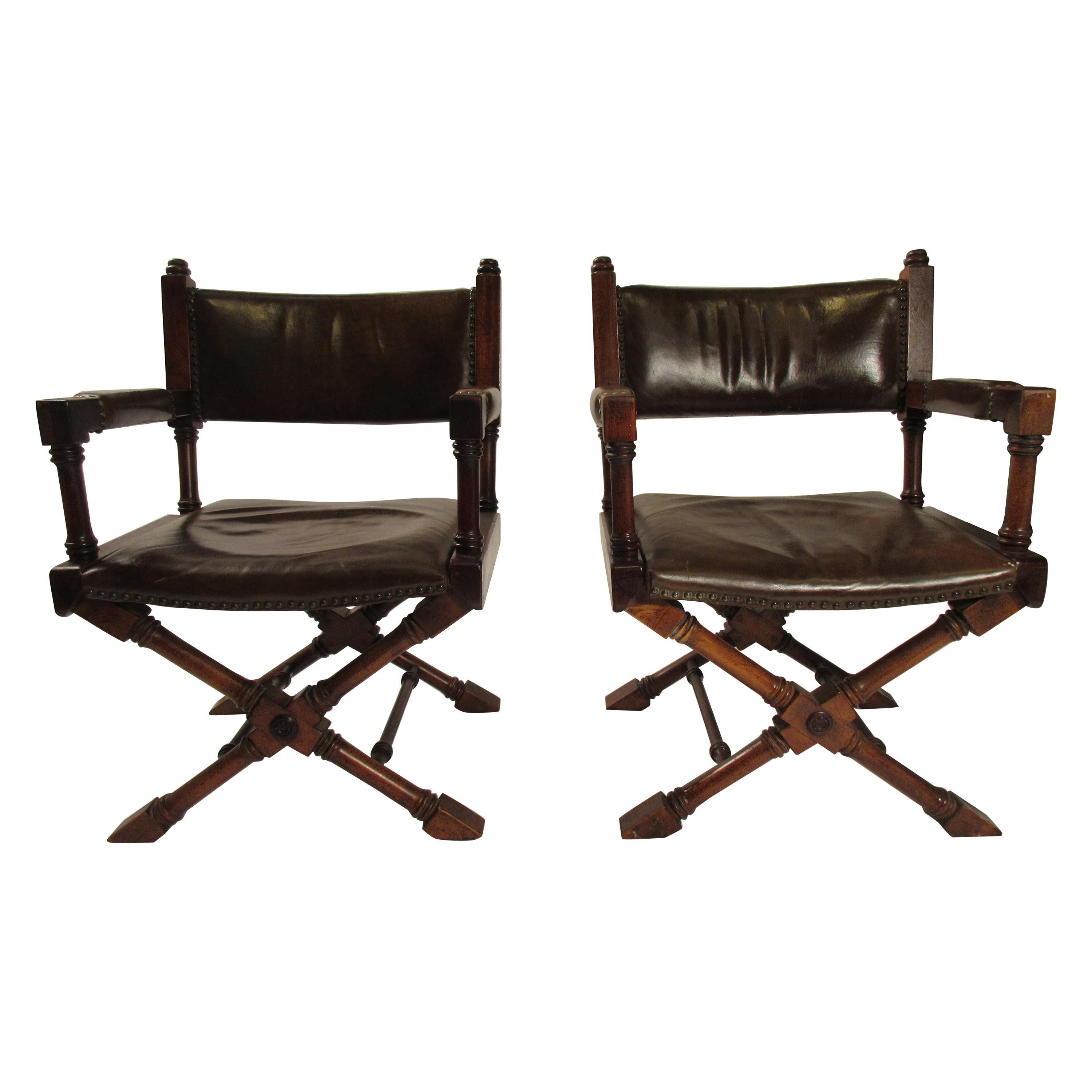 Pair of 1960s Wood Campaign Chairs at 1stDibs