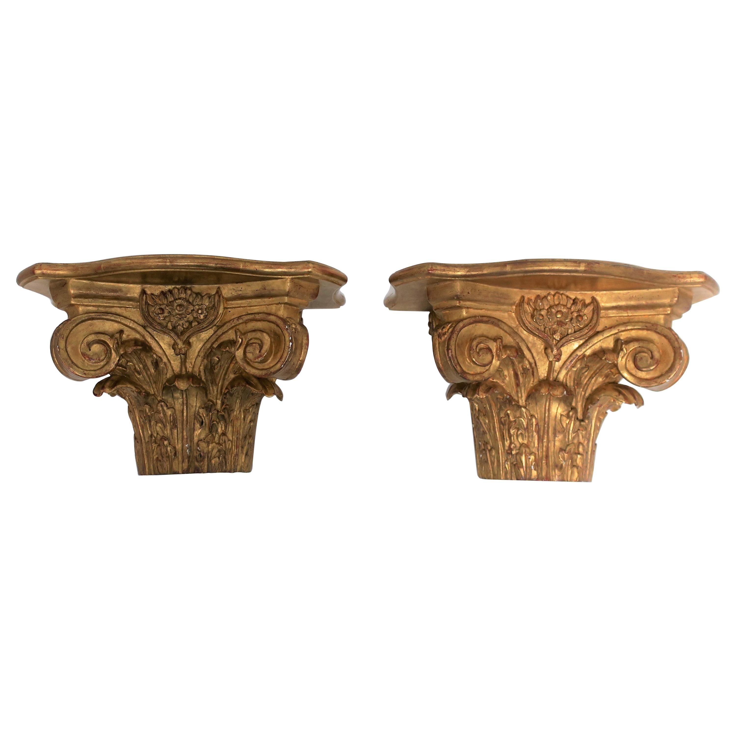 Pair of Gold Gilt Wall Shelf Pillar Brackets at 1stDibs