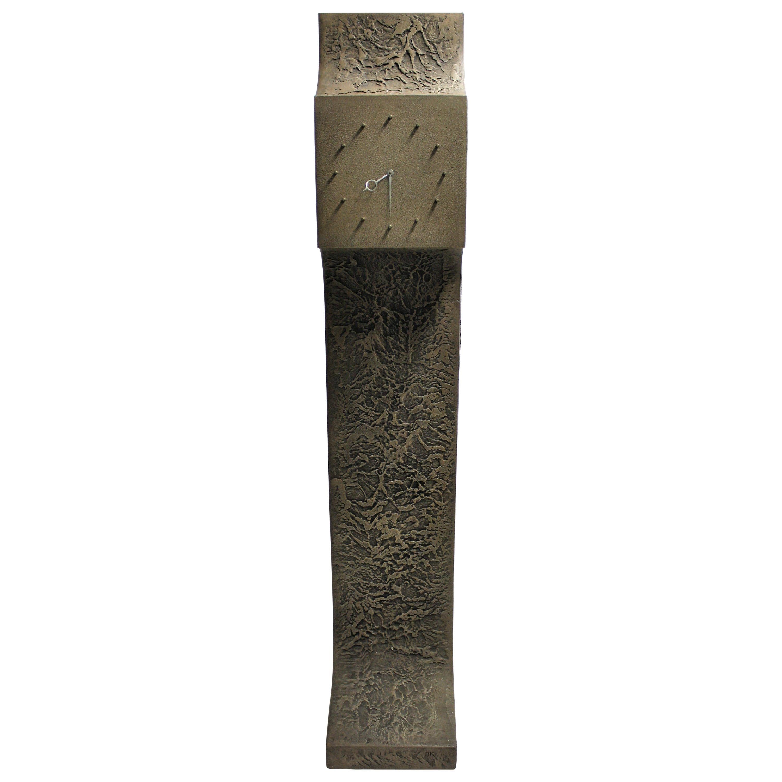 Signed Brutalist Standing Clock, 1970s at 1stDibs