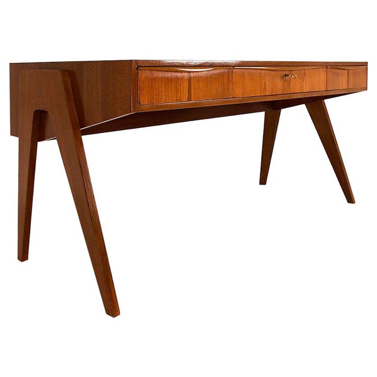 Scandinavian Style Design Desk in Beechwood and Orange Lacquered ...