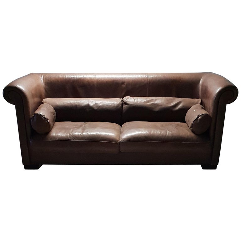 Industrial Brown Leather 3-Seat Sofa Model Alfred P. by Marco Milisich ...