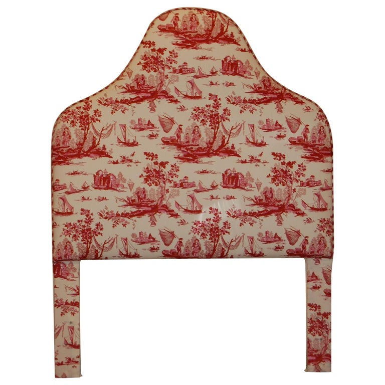 Pair of Reproduction Twin Size Headboards in Red / White Toile Fabric ...