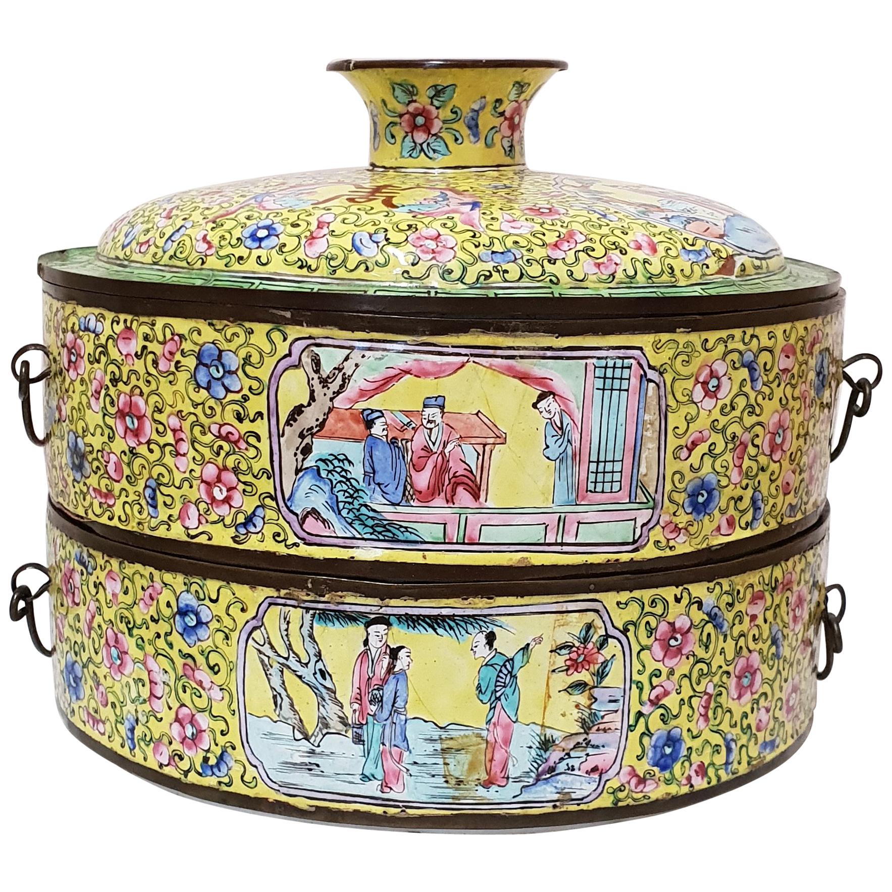 Cantonese Copper Enamelled Double Box, 1890s at 1stDibs