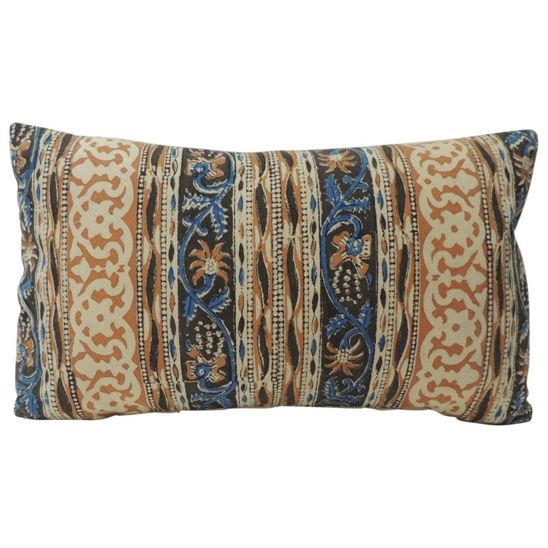 Vintage Indian Hand-Blocked Artisanal Textile Decorative Lumbar Pillow ...
