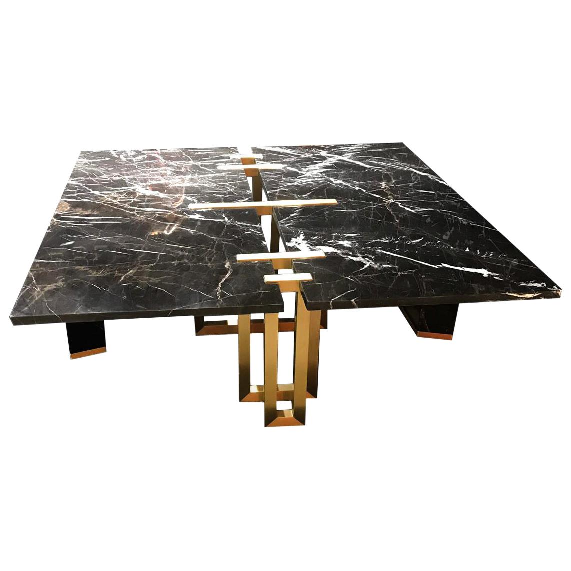 'Stitch' Black YSL Marble and Brass Modern Coffee Table For Sale at 1stDibs